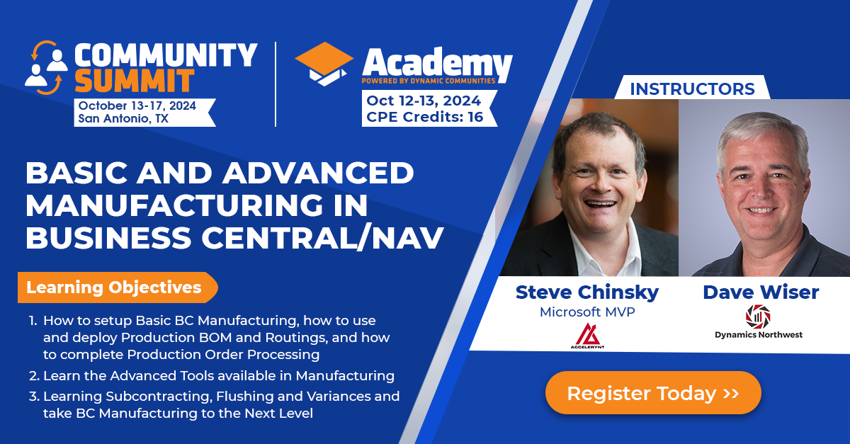 Academy Preview: Basic and Advanced Manufacturing in Business Central/NAV