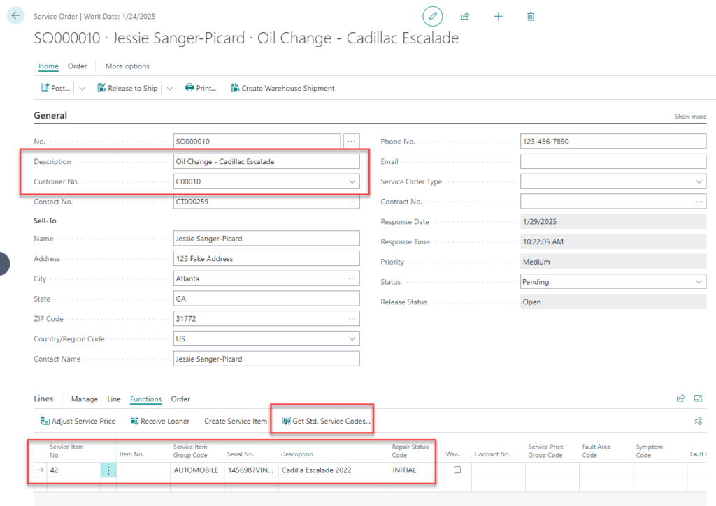 Creating Standard Service Codes In Business Central